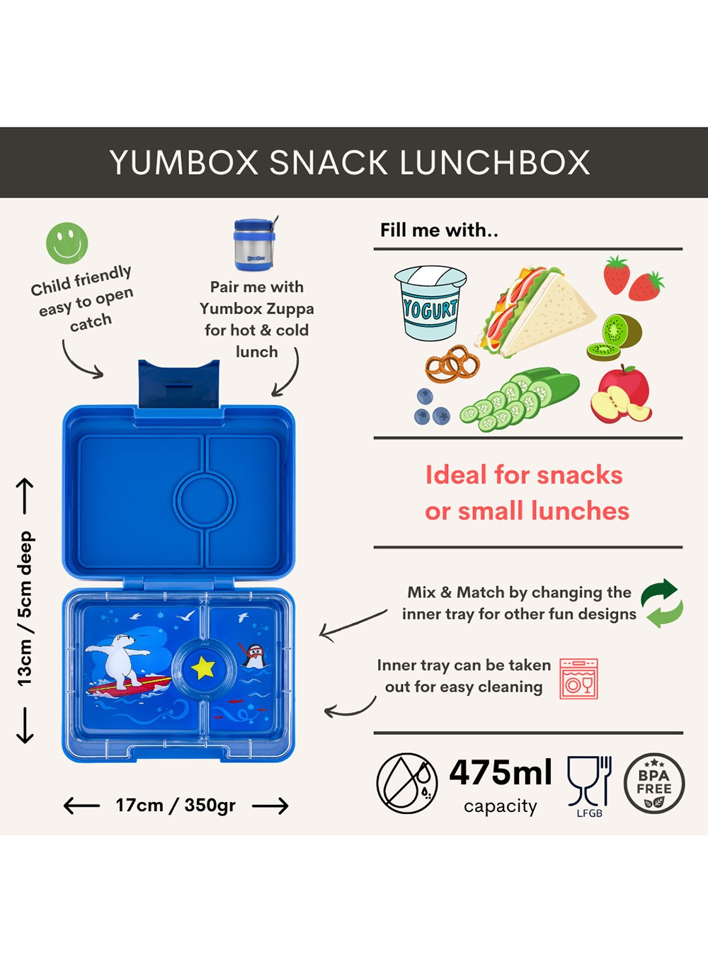 Śniadaniówka / lunchbox dziecięcy Yumbox Snack - surf blue / polar bear ...