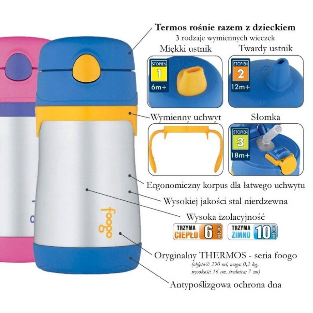 Stalowy termos dla niemowląt ze słomką Foogo Thermos - blue 110010 ...